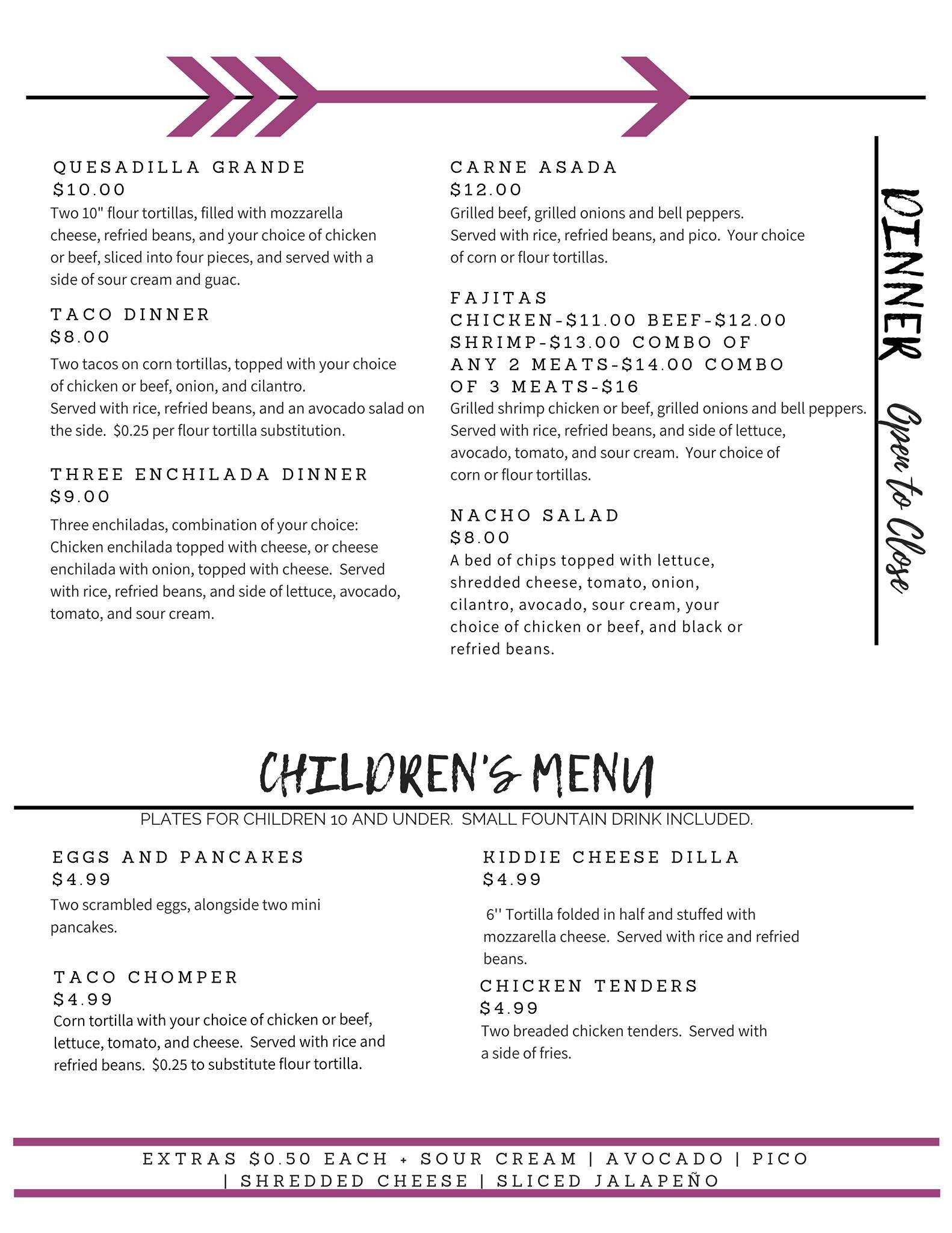 Menu at Norma's restaurant, Pauls Valley