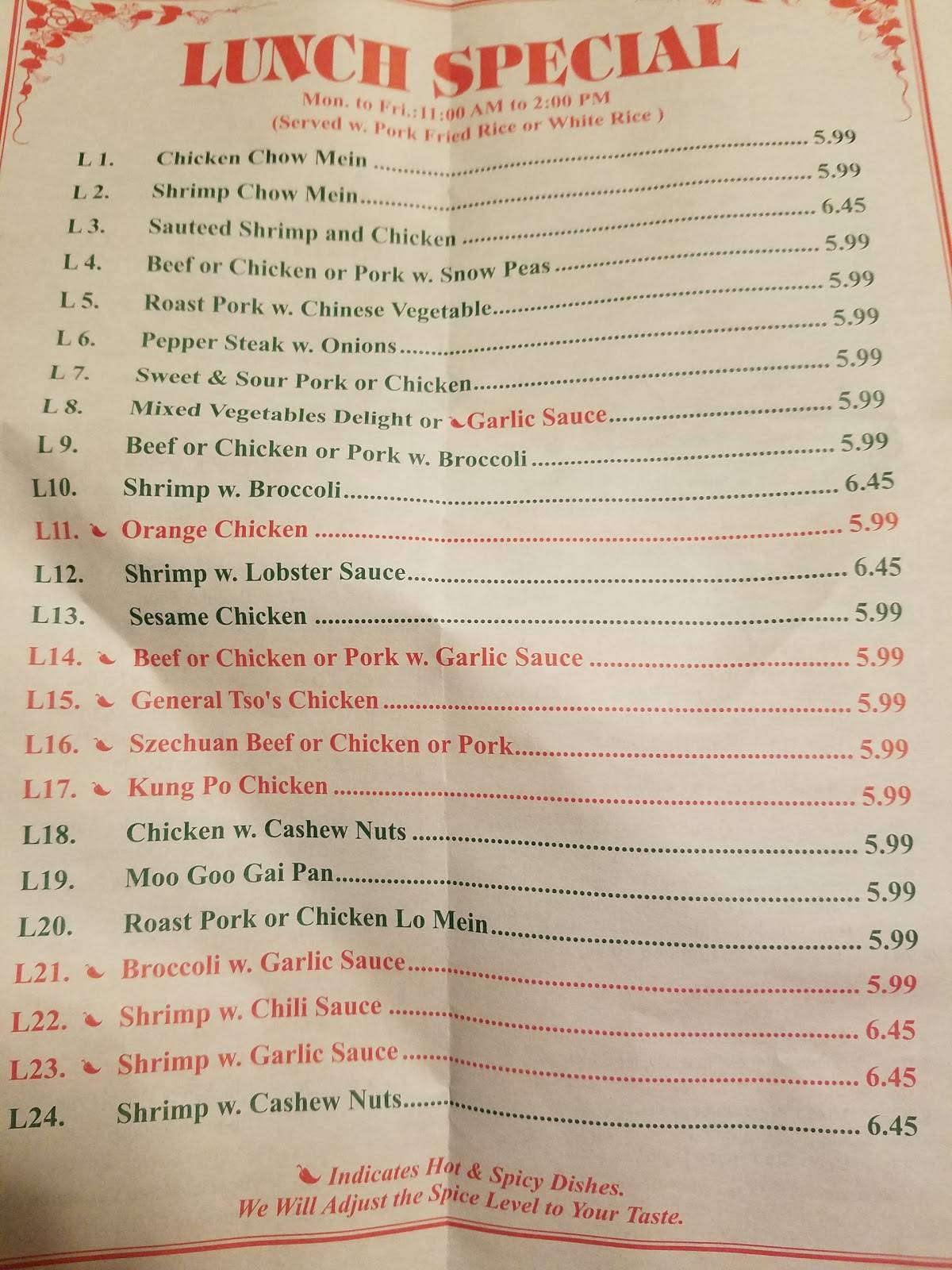 Menu at China Taste restaurant, North Branch