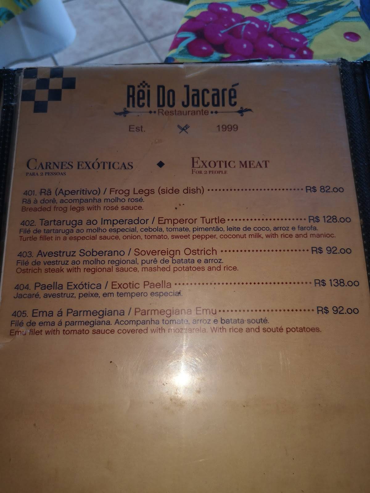 Menu em O Rei da Carne de Jacaré restaurante, Bonito