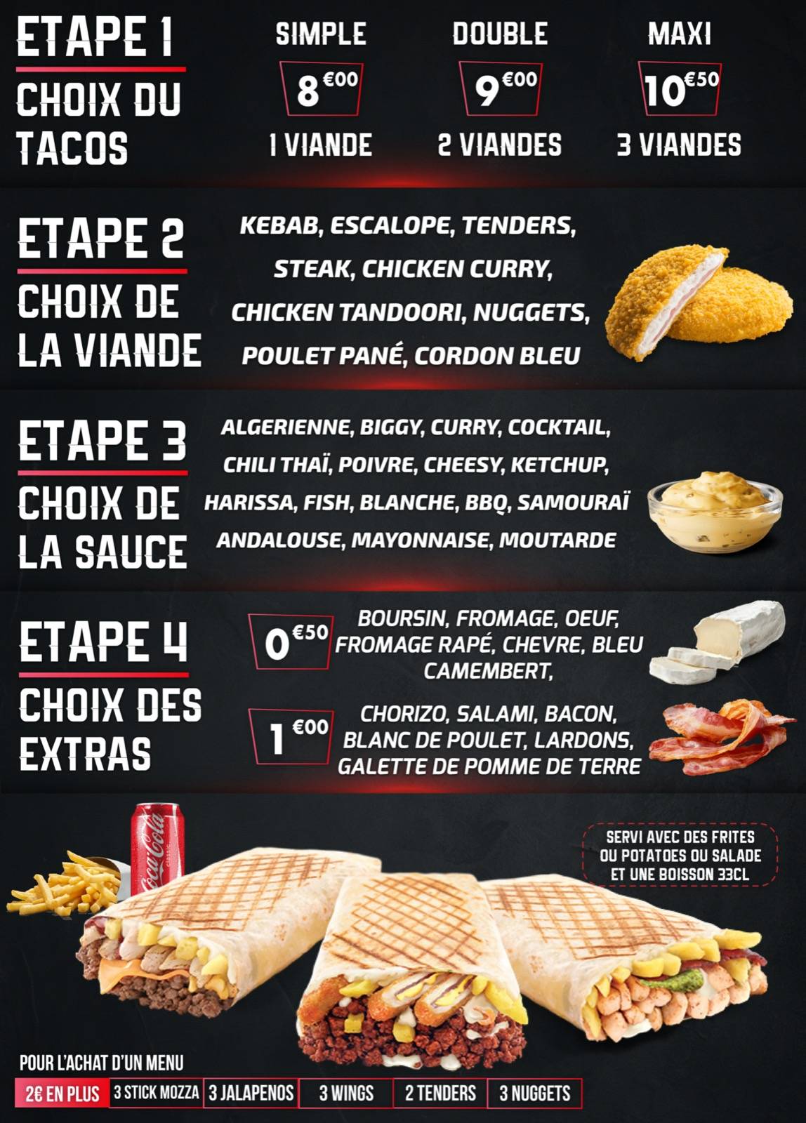 Menu au TACOS PLUS restaurant, Châtellerault