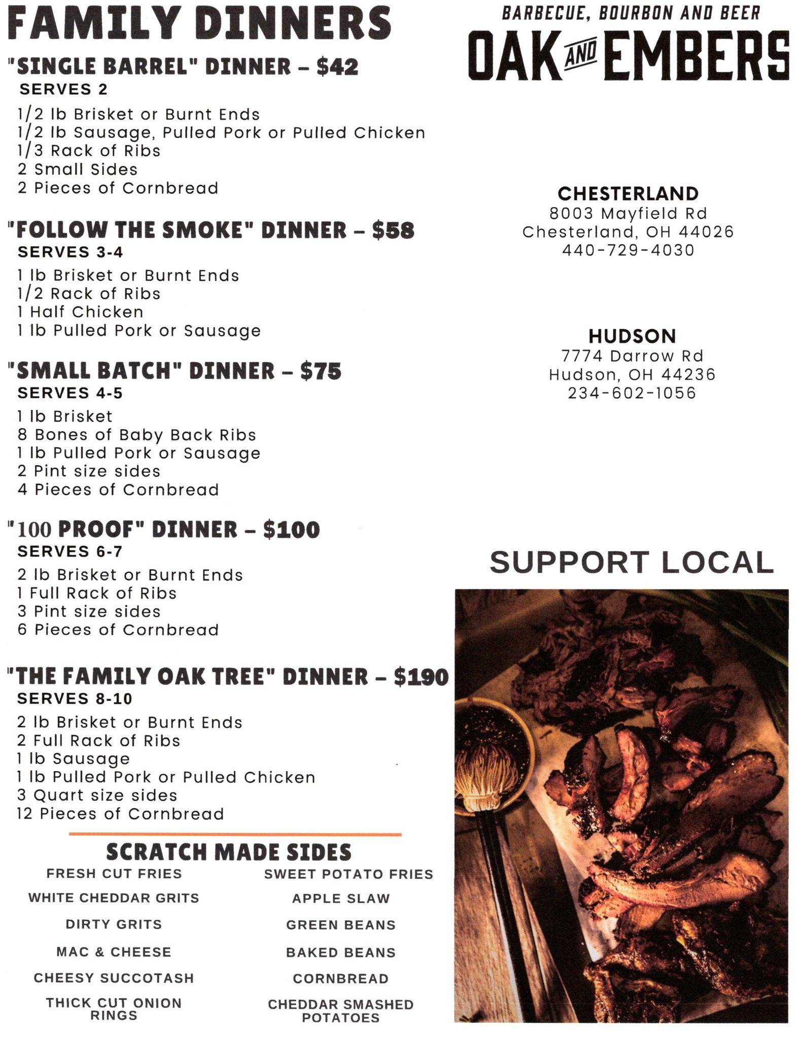 Menu at Oak & Embers Tavern restaurant, Chesterland