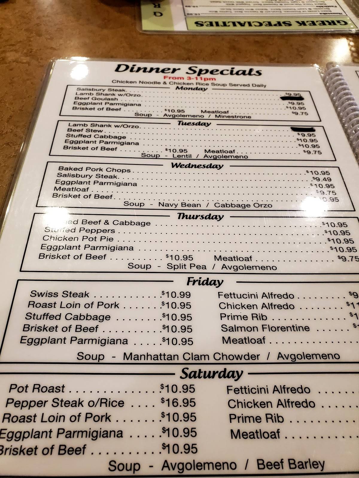 Menu at Peter Pan Diner restaurant, Oakland Park