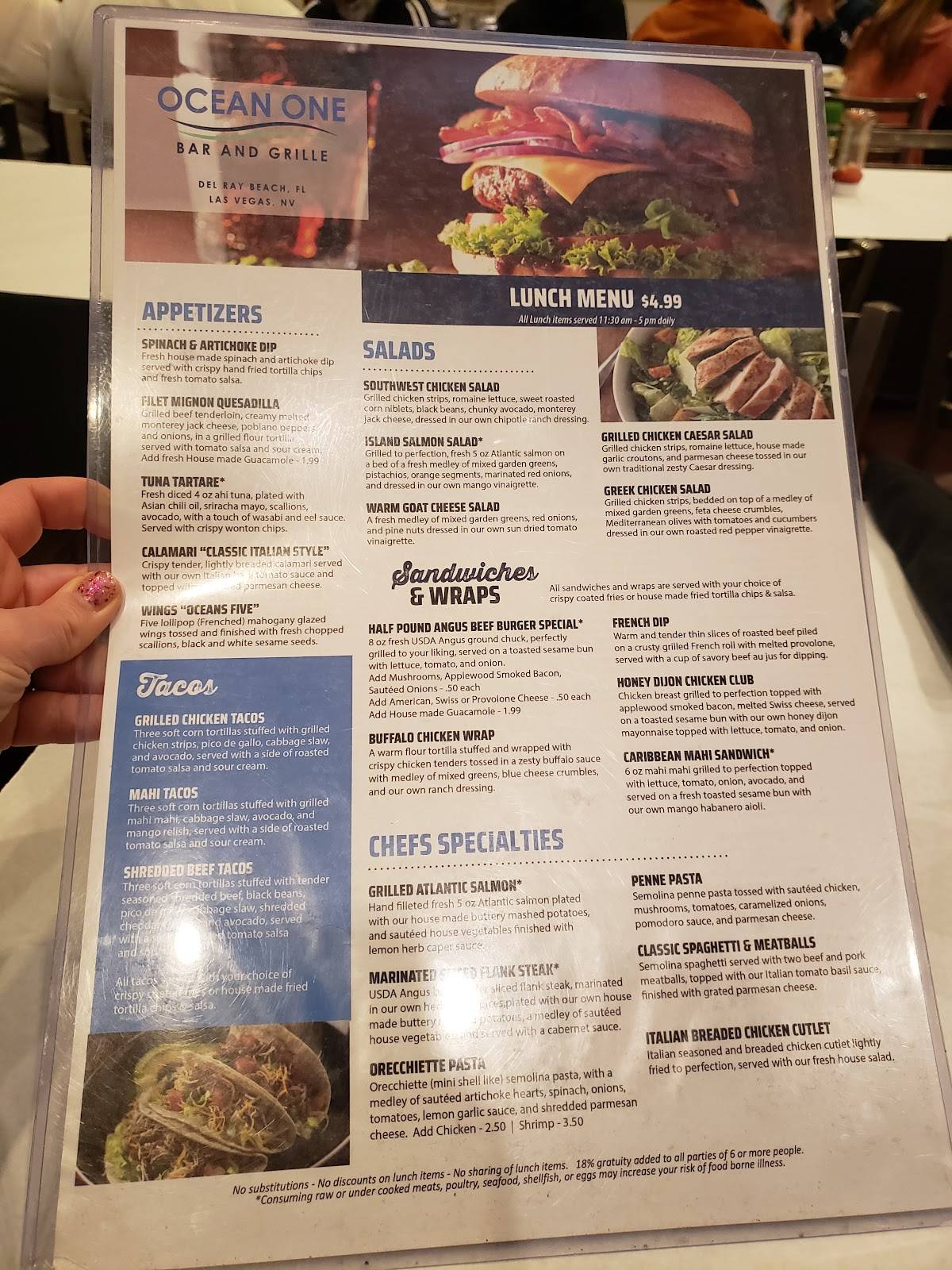 Menu at Ocean One Bar & Grille, Las Vegas