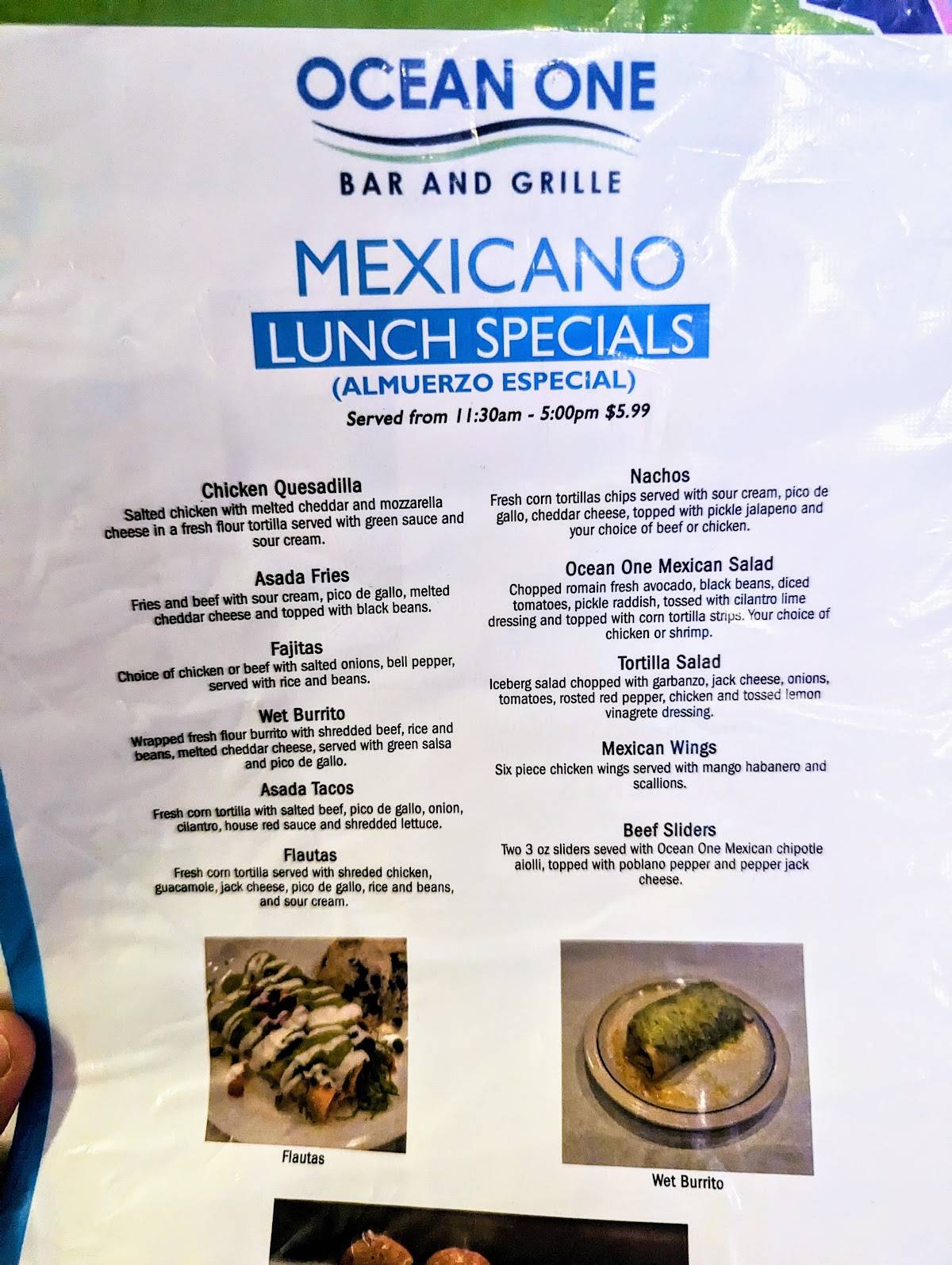 Menu at Ocean One Bar & Grille, Las Vegas