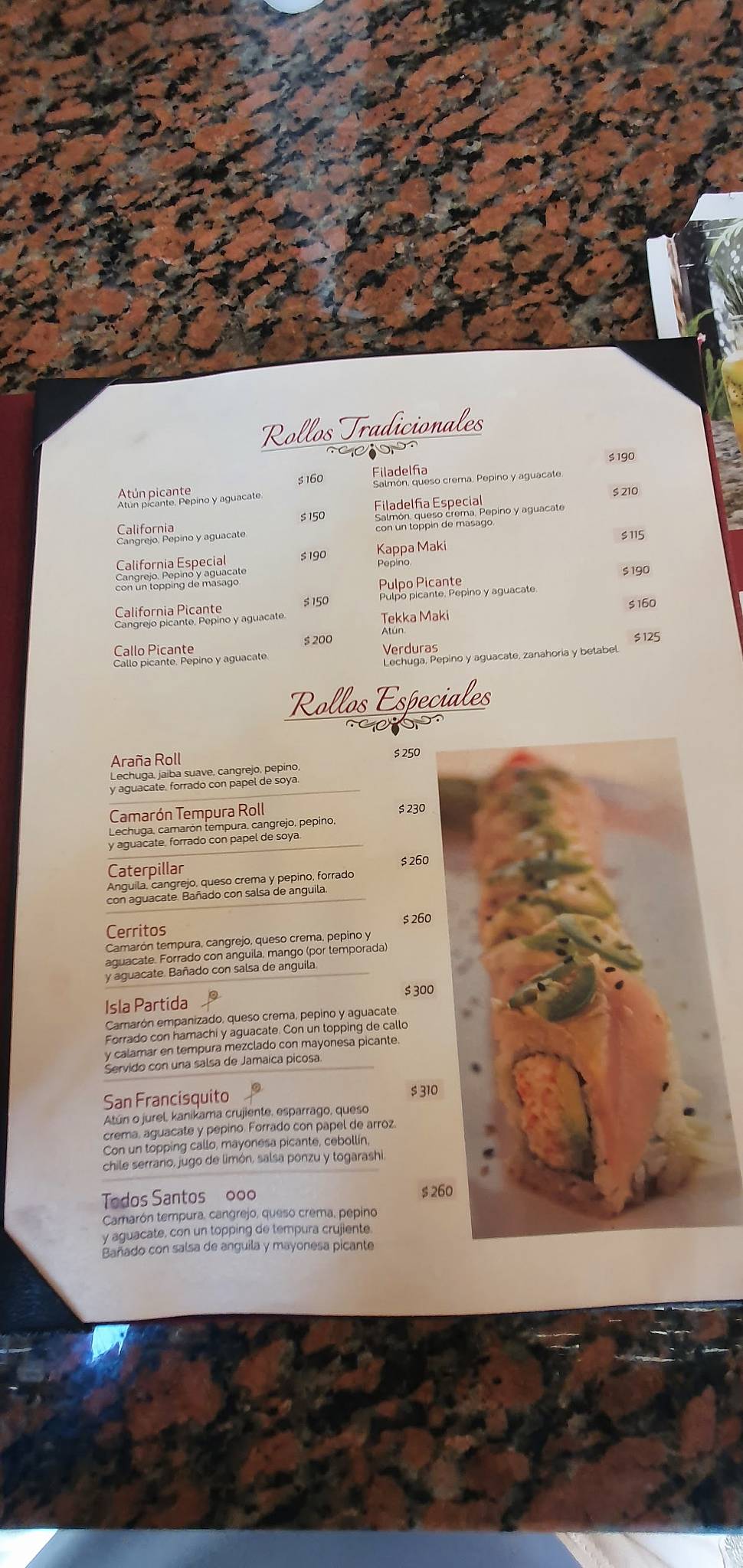 Carta de Odayaka Sushi Bar, La Paz