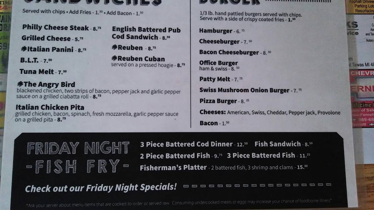 Menu at Office Lounge & Grill pub & bar, Oscoda Township