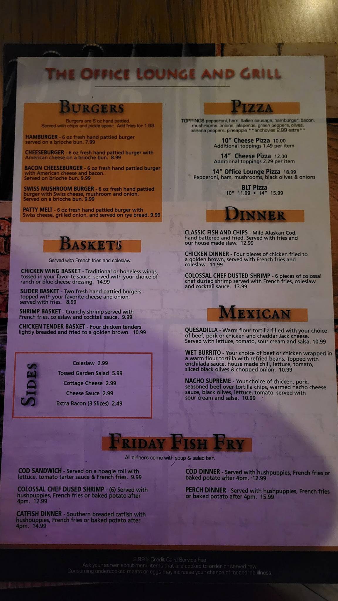 Menu at Office Lounge & Grill pub & bar, Oscoda Township