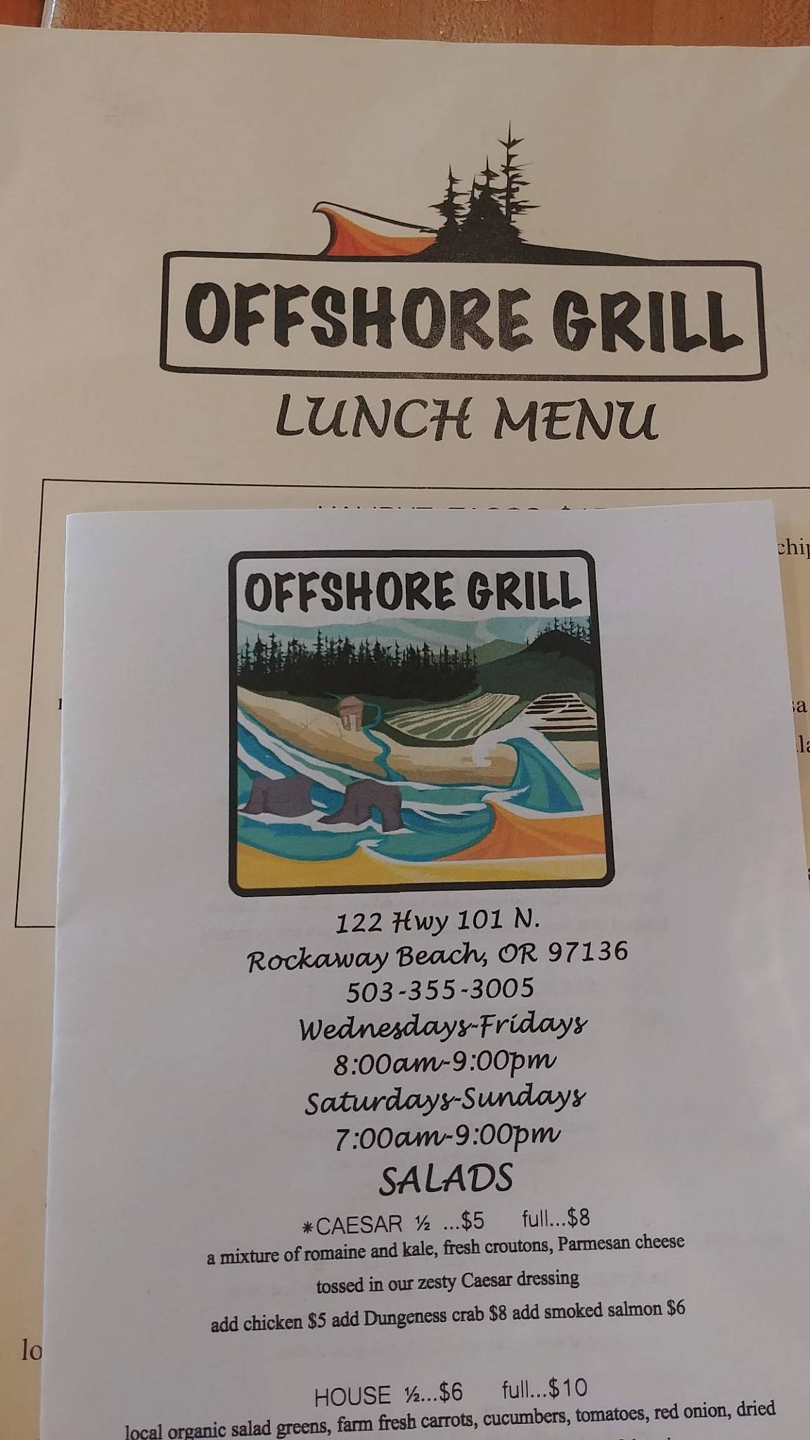 Menu at Offshore Grill and Coffee House, Manzanita