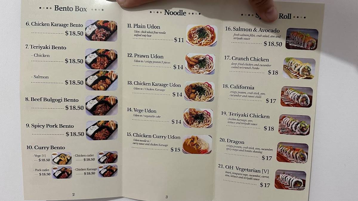 Menu at Oh Sushi restaurant, Gatton