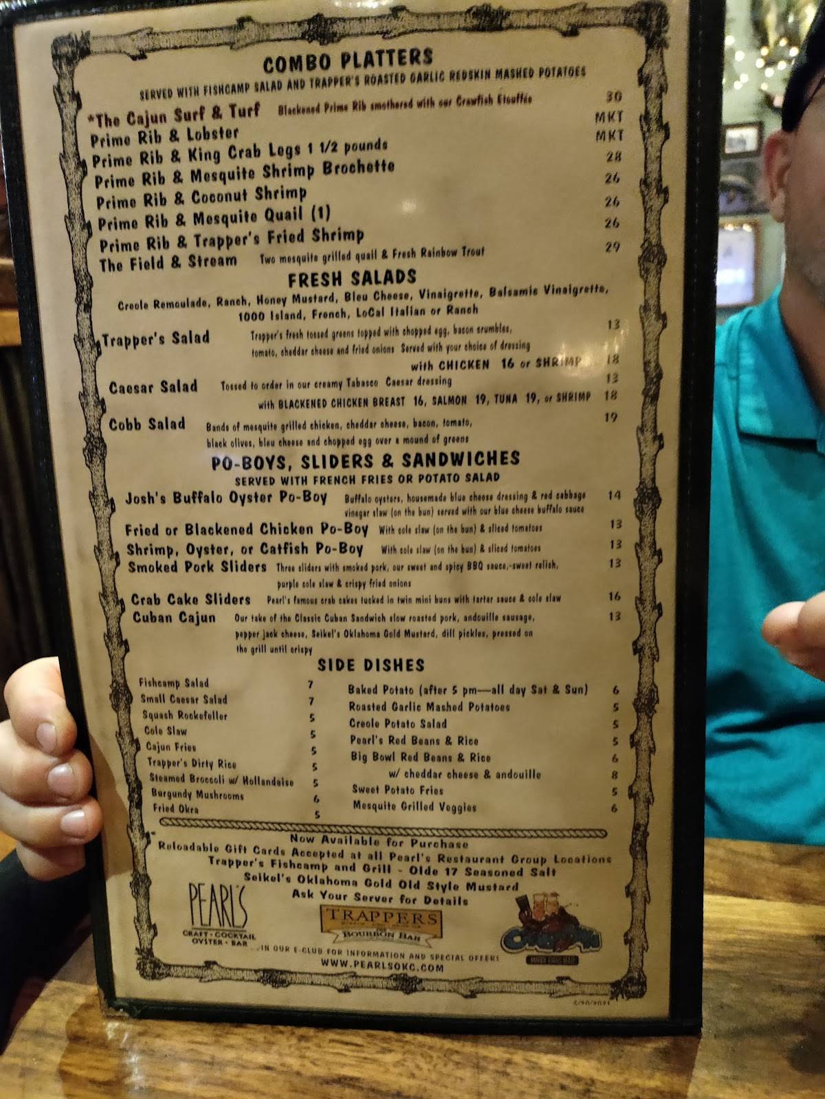 Menu at Trapper's Fishcamp & Grill restaurant, Oklahoma City