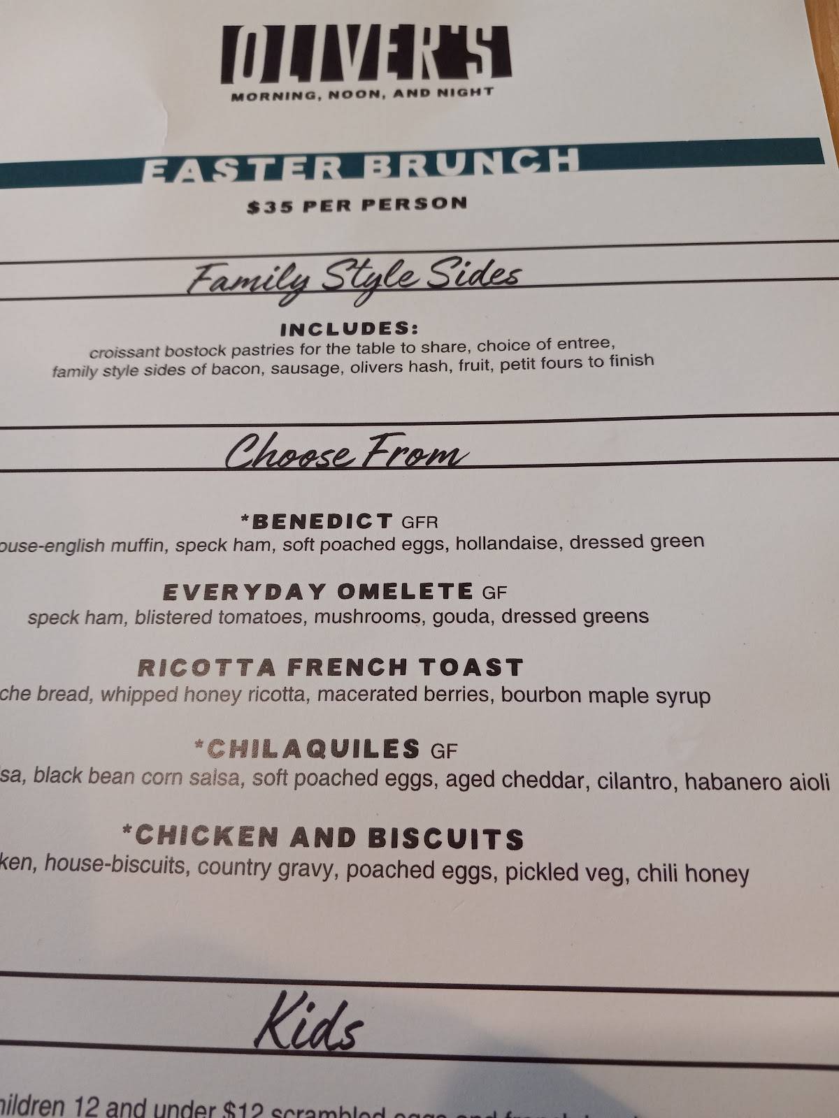 Menu at Oliver's pub & bar, Shoreview