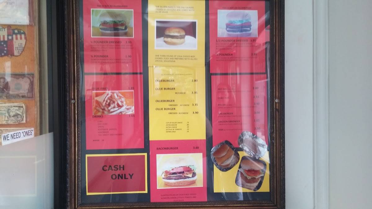 Menu at Ollie's Trolley fast food, Louisville