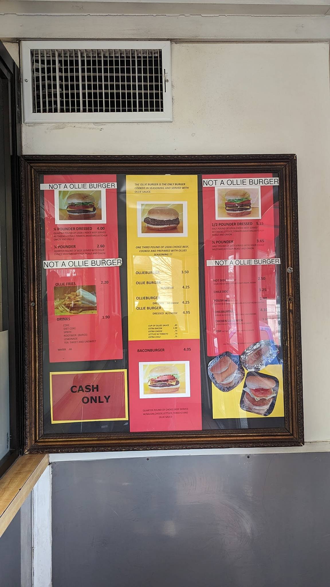 Menu at Ollie's Trolley fast food, Louisville