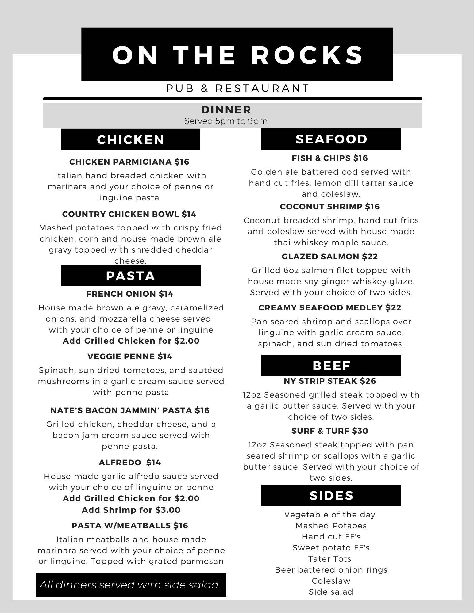 Menu at On The Rocks Pub, Granville