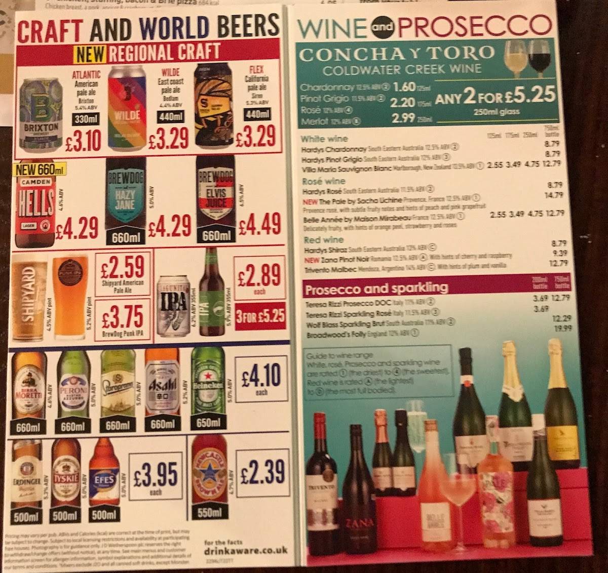 Menu at Opera House - JD Wetherspoon pub & bar, Royal Tunbridge Wells