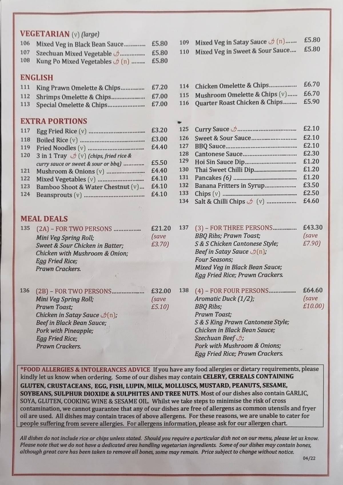 Menu at Oriental Express fast food, Coventry, 176 Station Rd