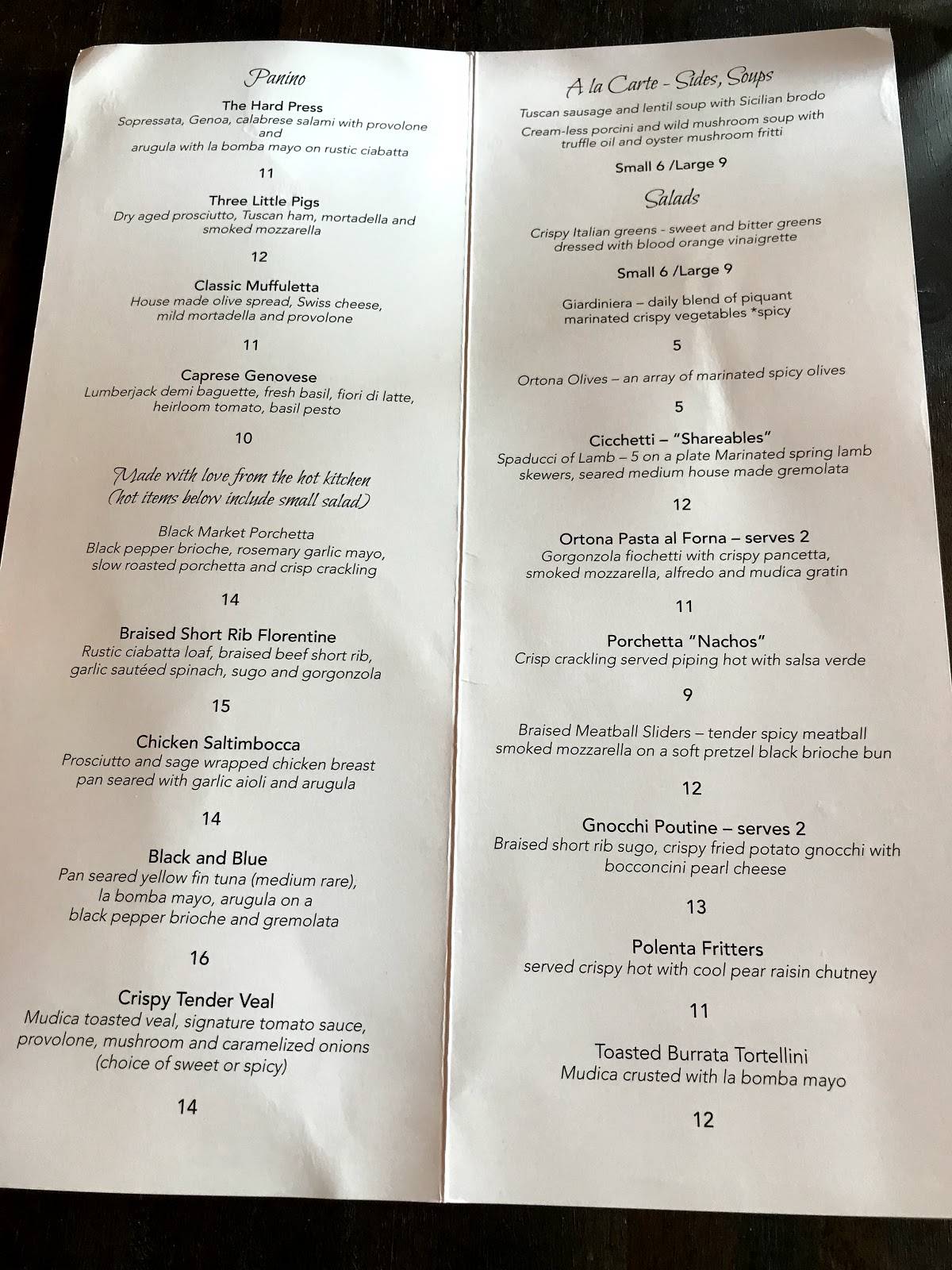 Menu at Ortona 1864 Cafe & Panino, Windsor