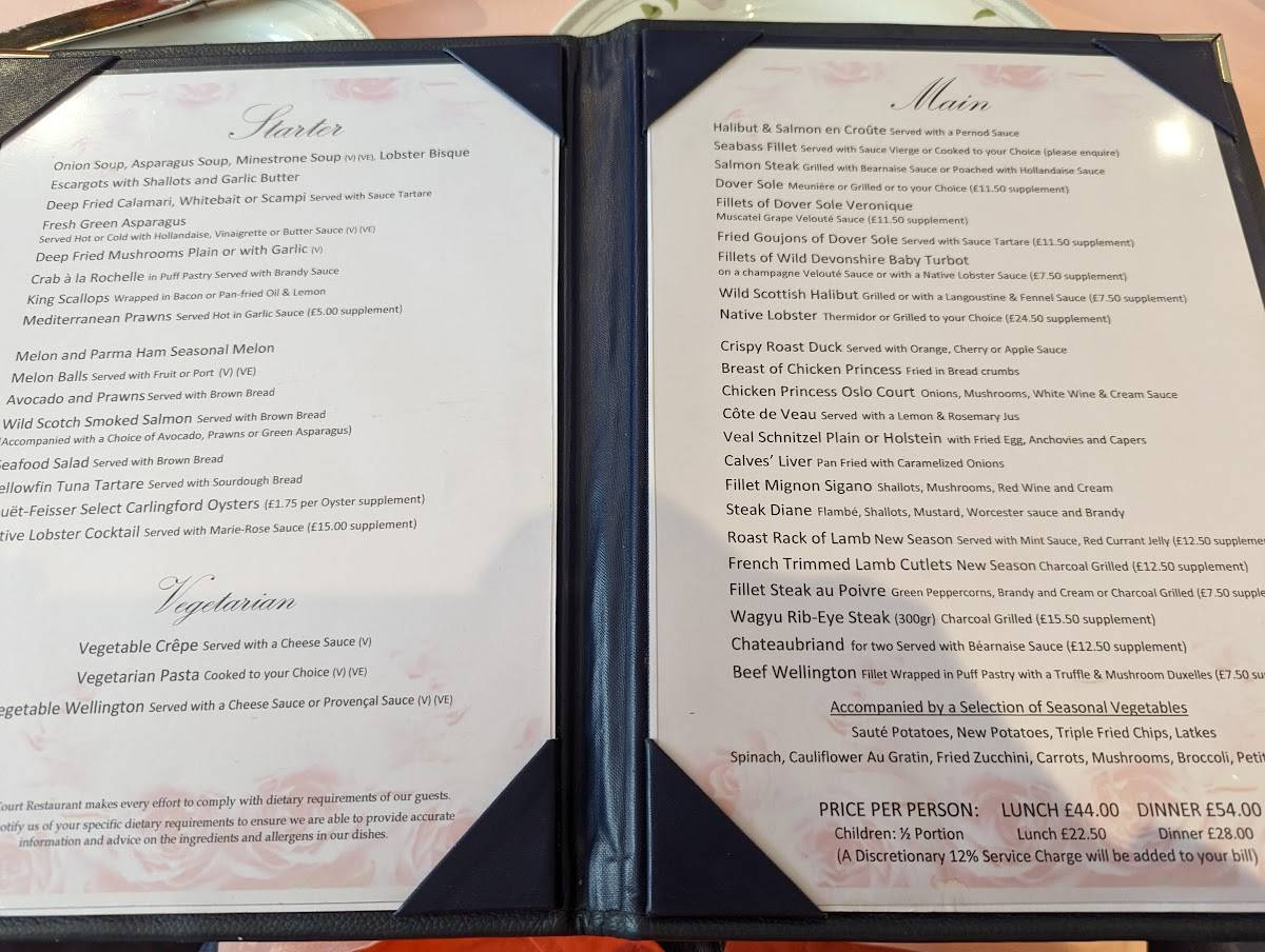 Menu at Oslo Court Restaurant, London