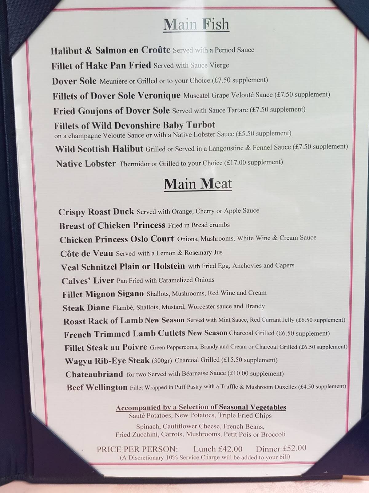 Menu at Oslo Court Restaurant, London