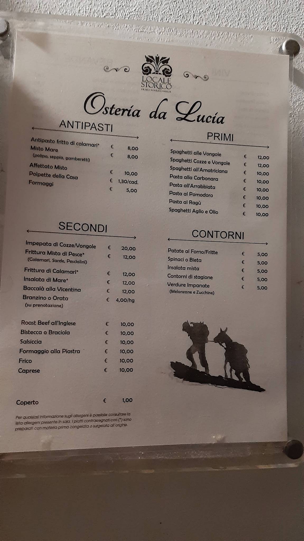 Menu at Da Lucia restaurant, Udine, Via di Mezzo