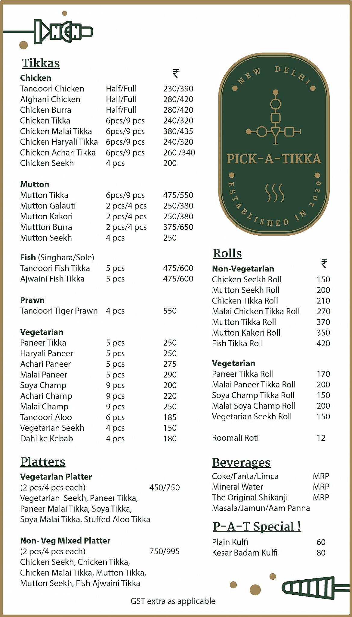 Menu at PICK-A-TIKKA, Gurugram