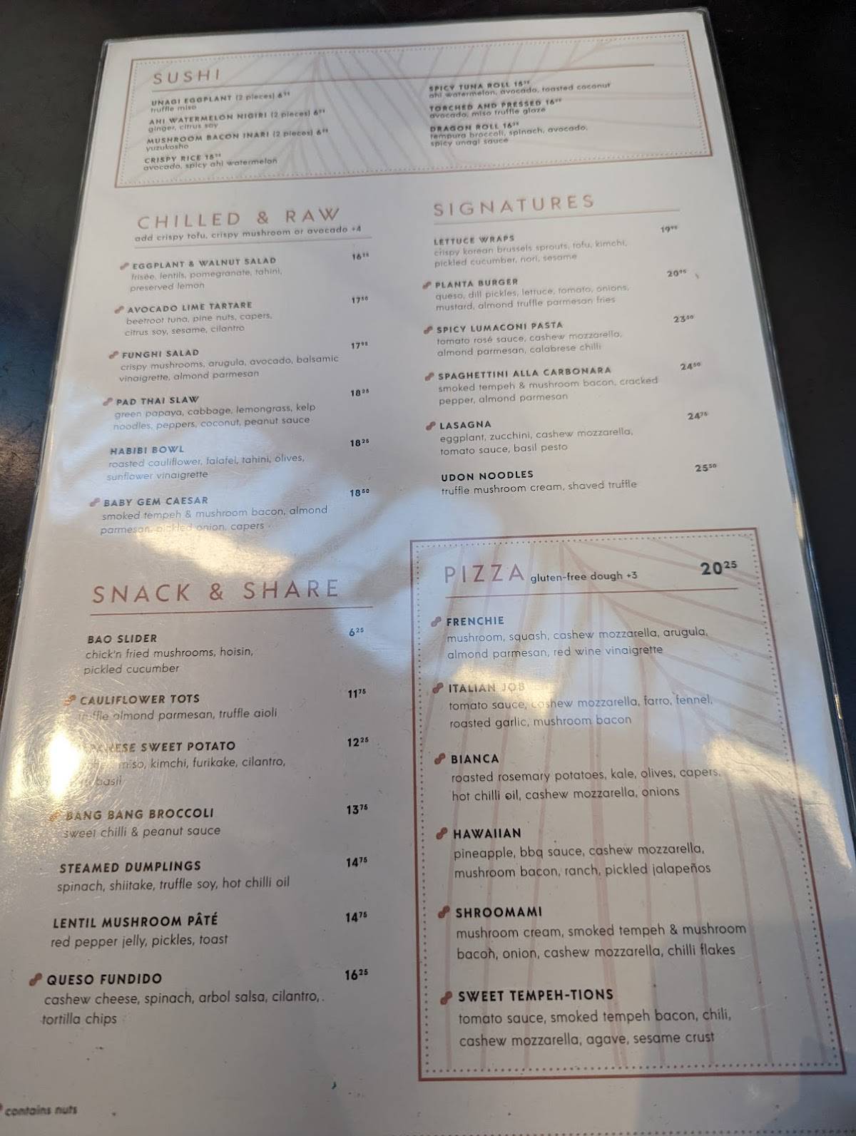 Carta del restaurante PLANTA, Toronto