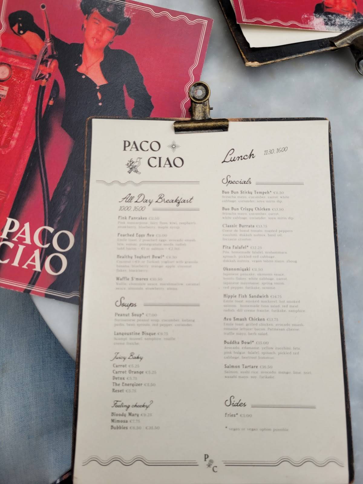 Menu at Paco Ciao, Leiden