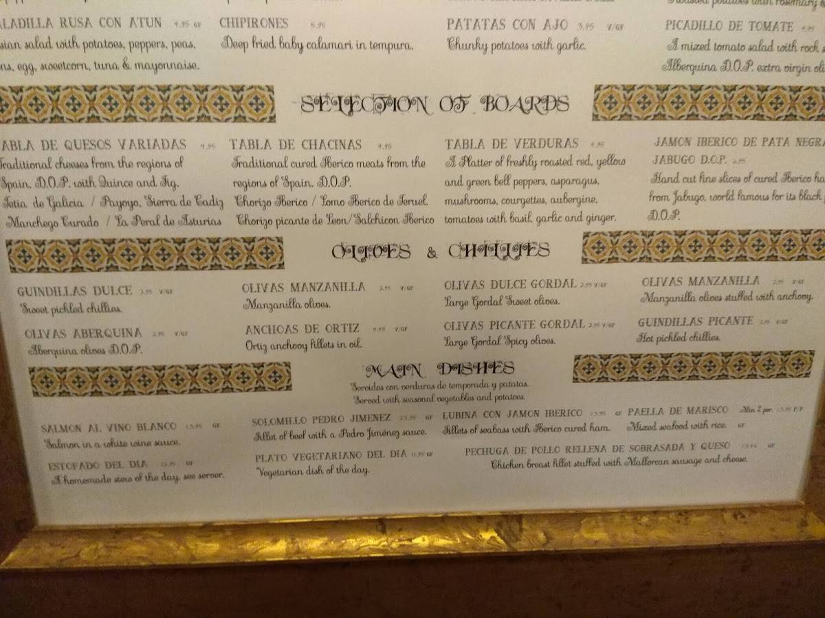 Menu at Paco's Restaurant, Perth