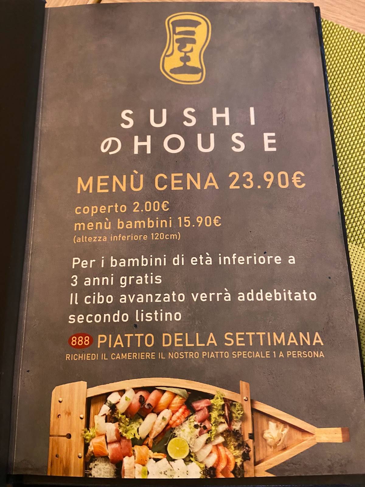 Menu au Sushi House restaurant, Padoue, Riviera Tito Livio