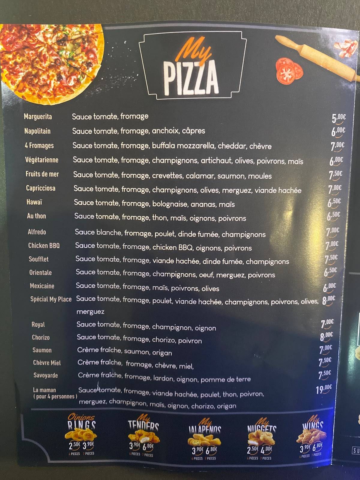 Menu au My Place restaurant, Palaiseau