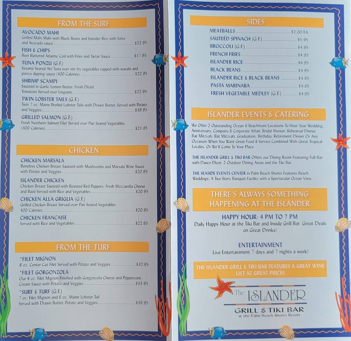 Menu at The Islander Grill and Tiki Bar, Palm Beach Shores