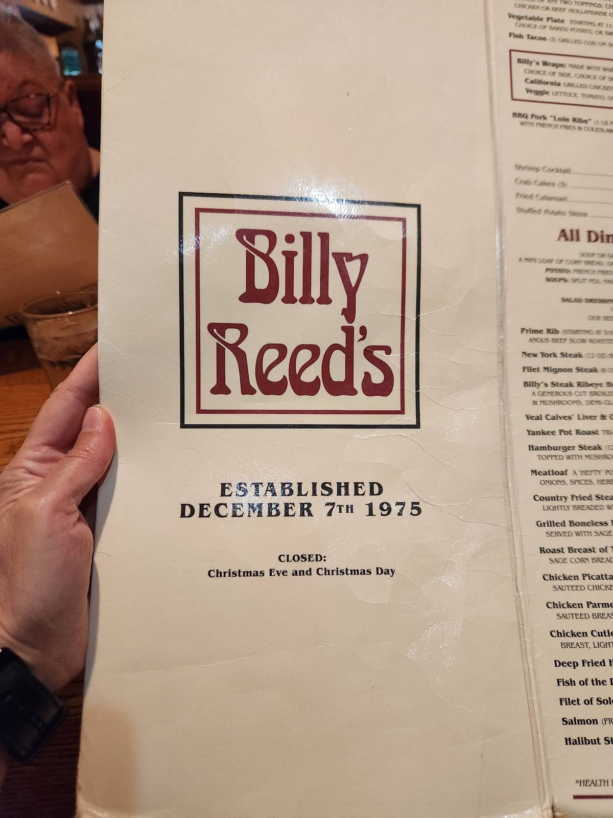 Menu at Billy Reed's Palm Springs restaurant, Palm Springs