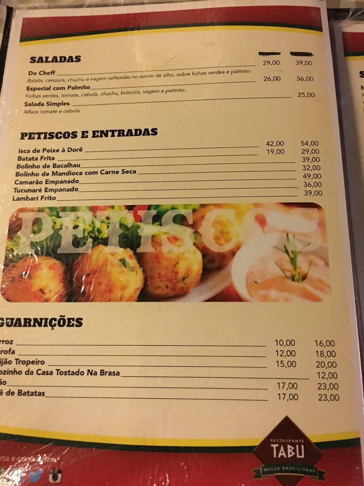 Menu em Restaurante Tabu, Palmas