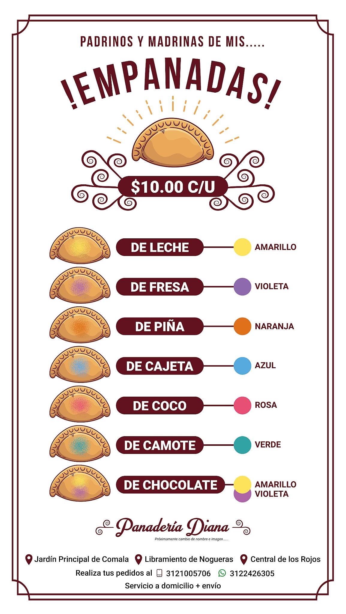 Menu at Panadería Diana Comala, Comala, Xicoténcatl 43