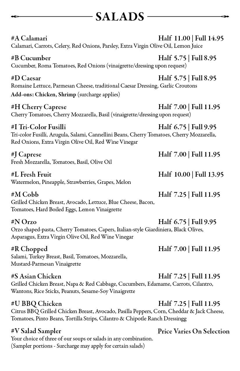 Menu at Panevino Italian Grille & Deli Café restaurant, Las Vegas