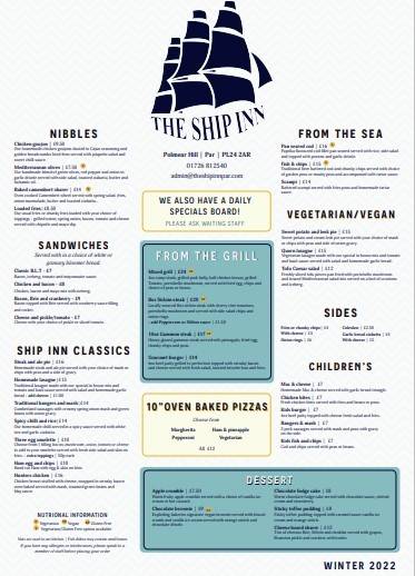 Menu at The Ship Inn pub & bar, Par