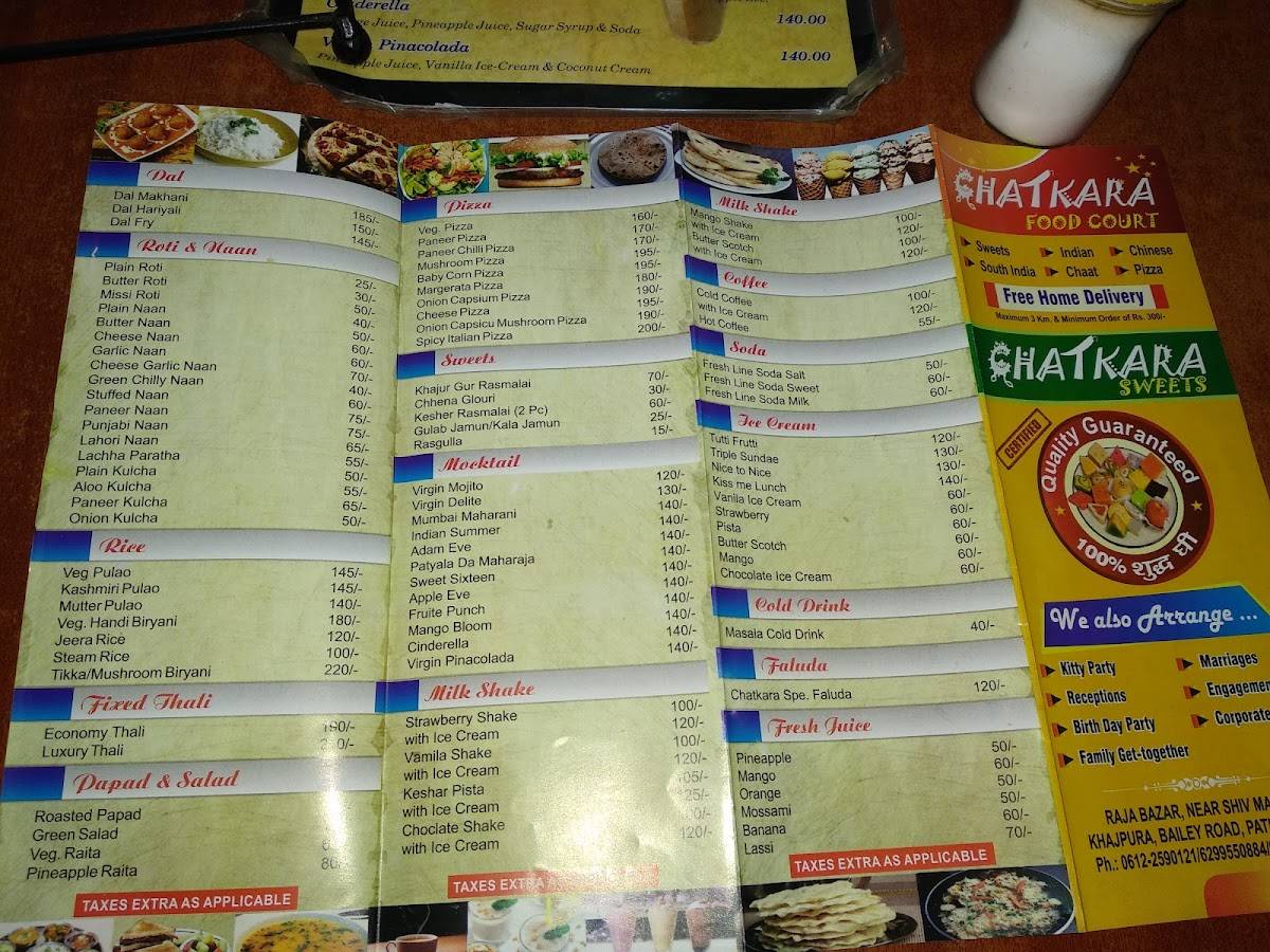 Menu at Chatkara Food Court, Patna, Bailey Rd