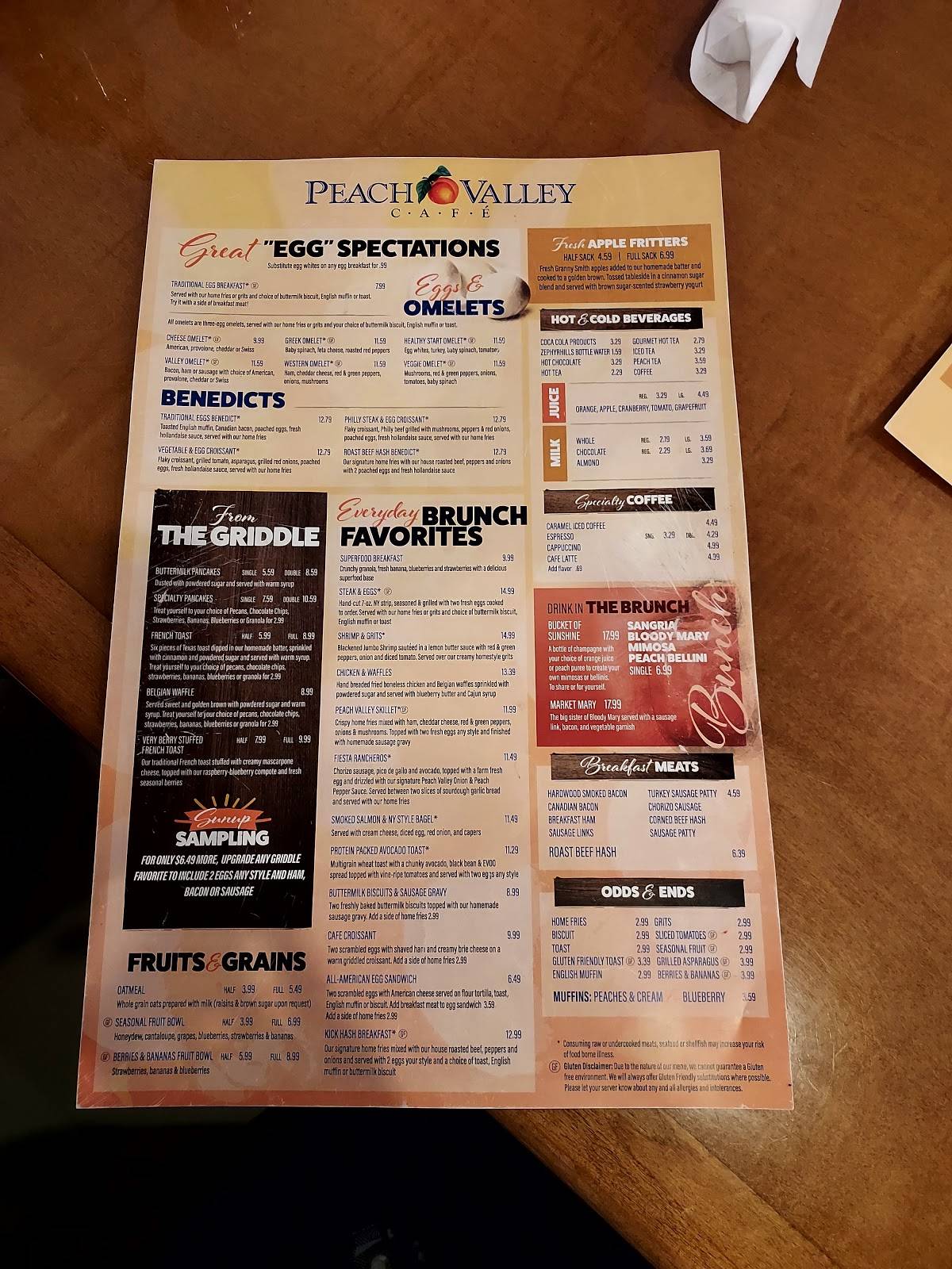 Menu at Peach Valley Café cafe, Mount Dora
