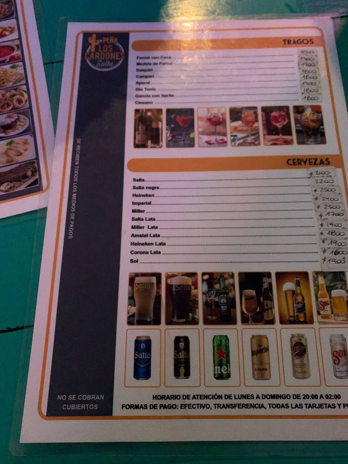 Menu at Peña Los Cardones - Salta restaurant, Salta