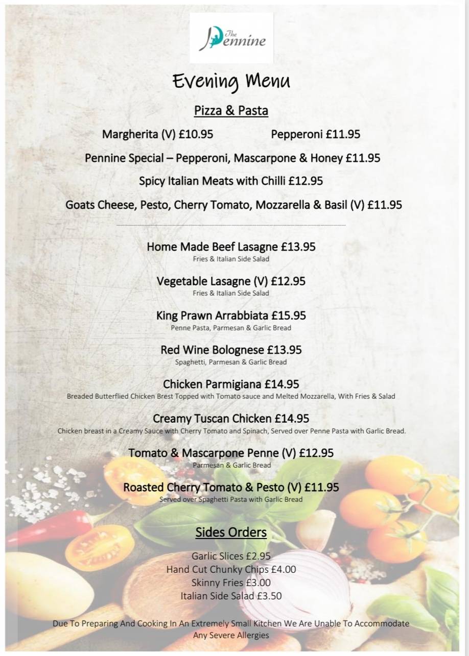 Menu at Pennine Inn pub & bar, Kirkby Stephen