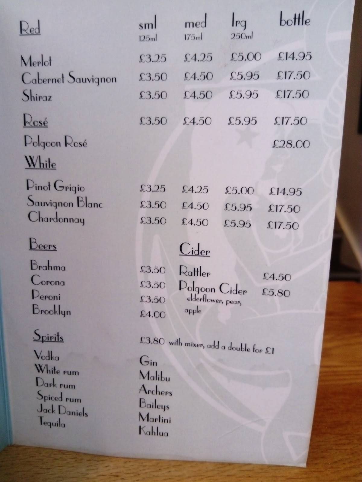 Menu at Mermaid Alley restaurant, Penzance