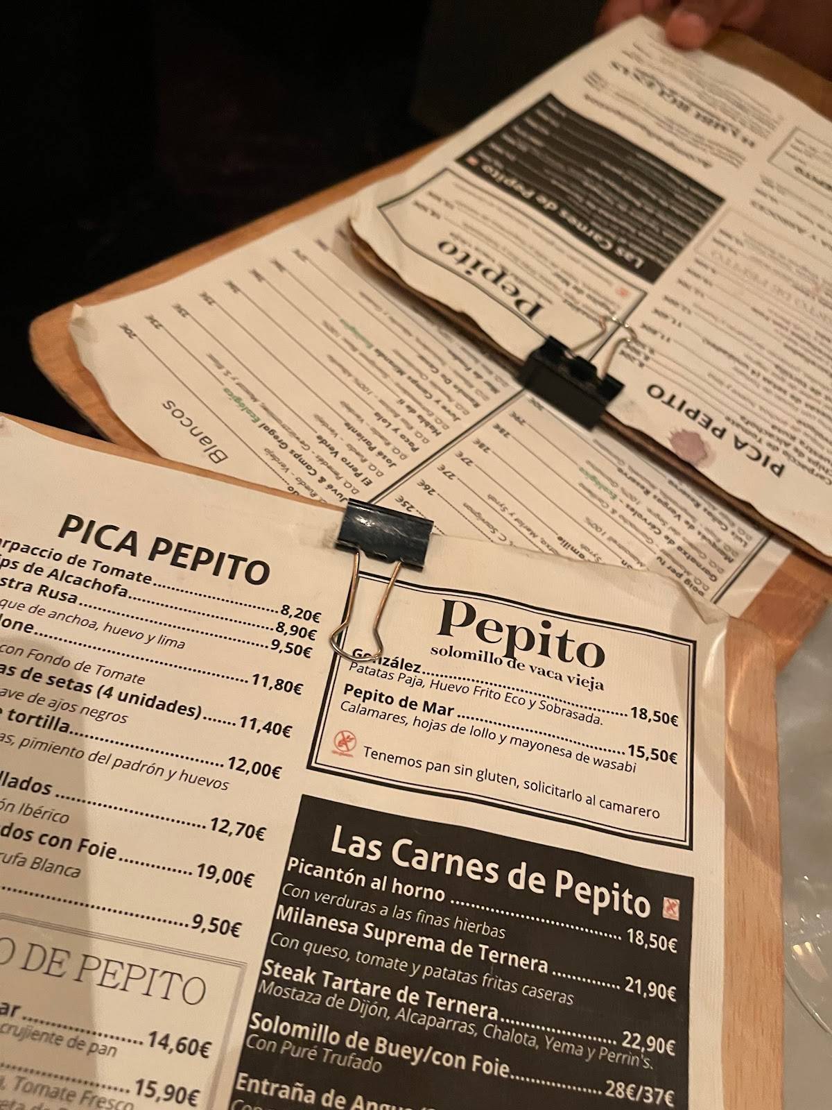 Menu at Pepito Restaurante, Barcelona