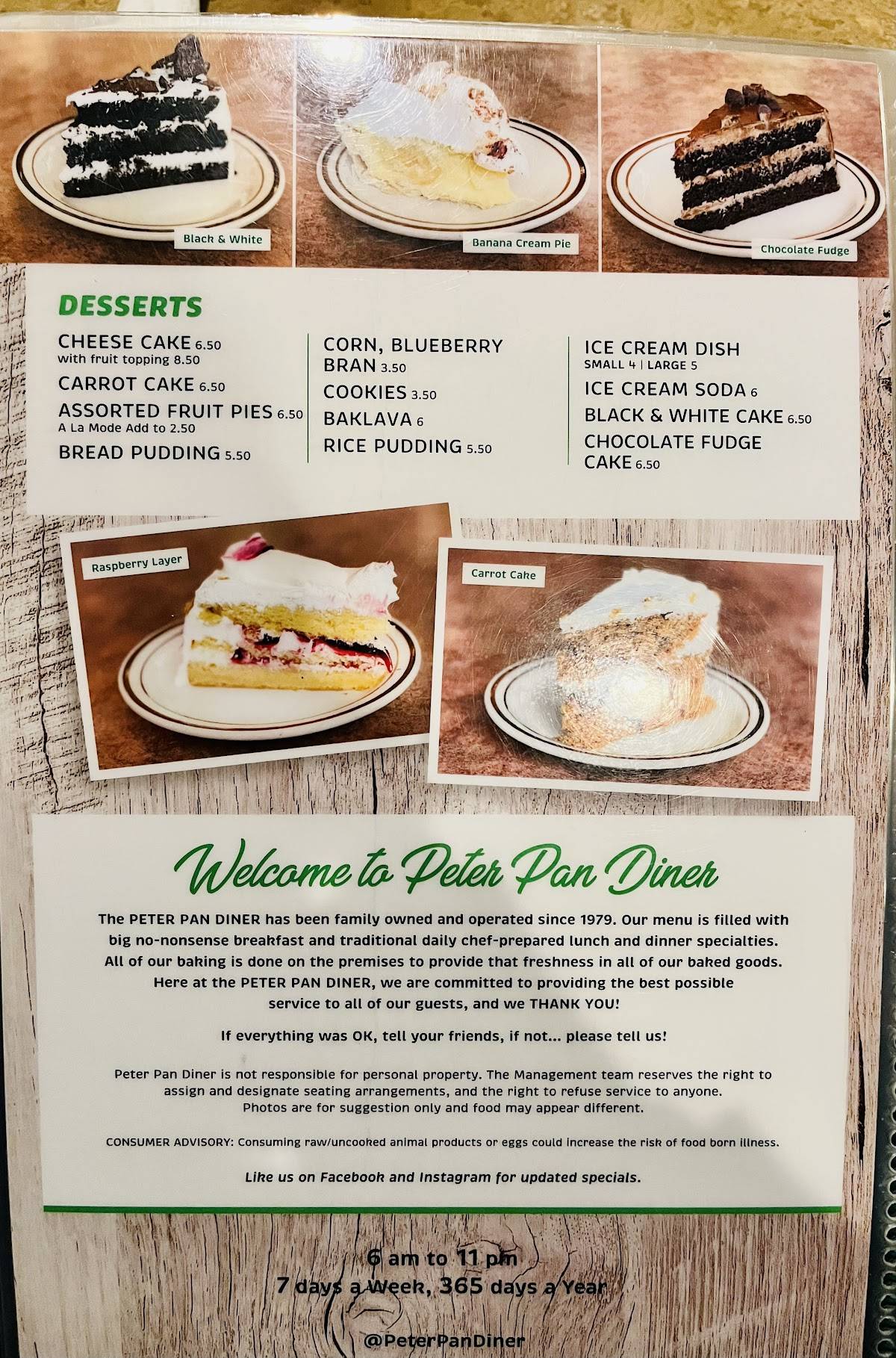 Menu at Peter Pan Diner restaurant, Oakland Park
