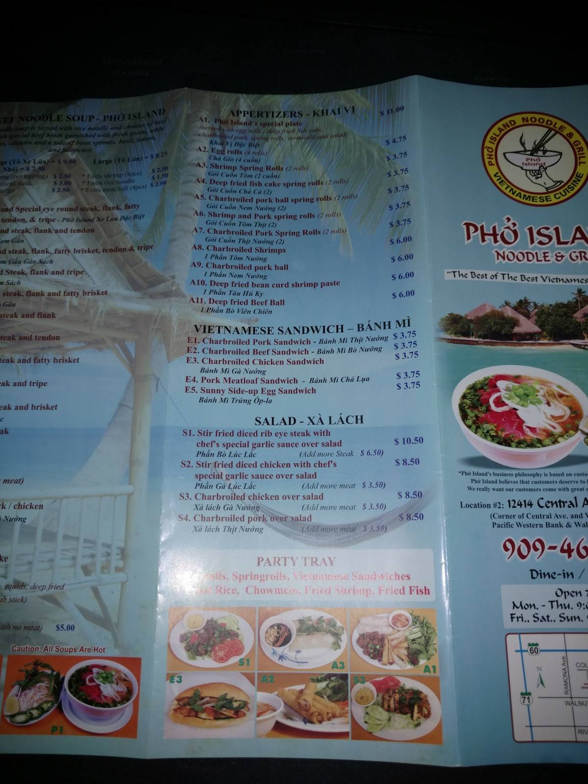 Menu at Pho Island restaurant, Chino, Central Ave