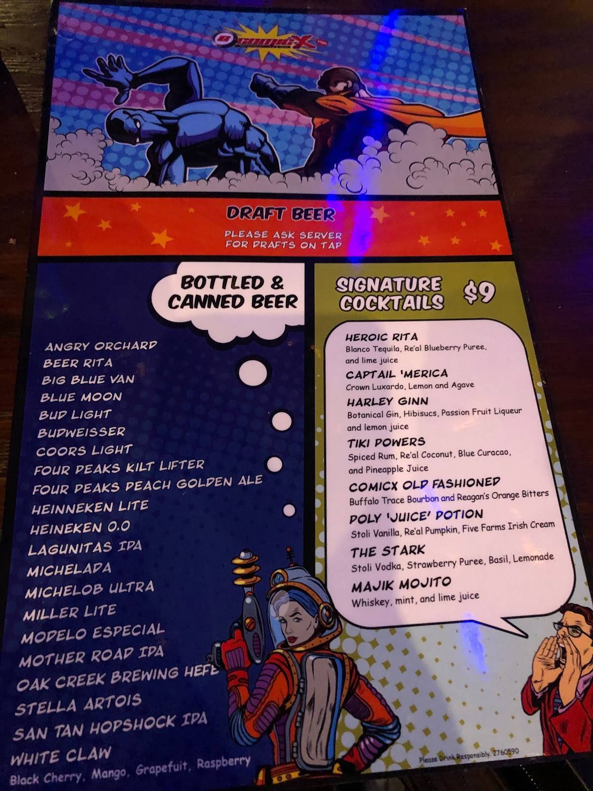 Menu at Comicx Restaurant Bar & Store, Phoenix