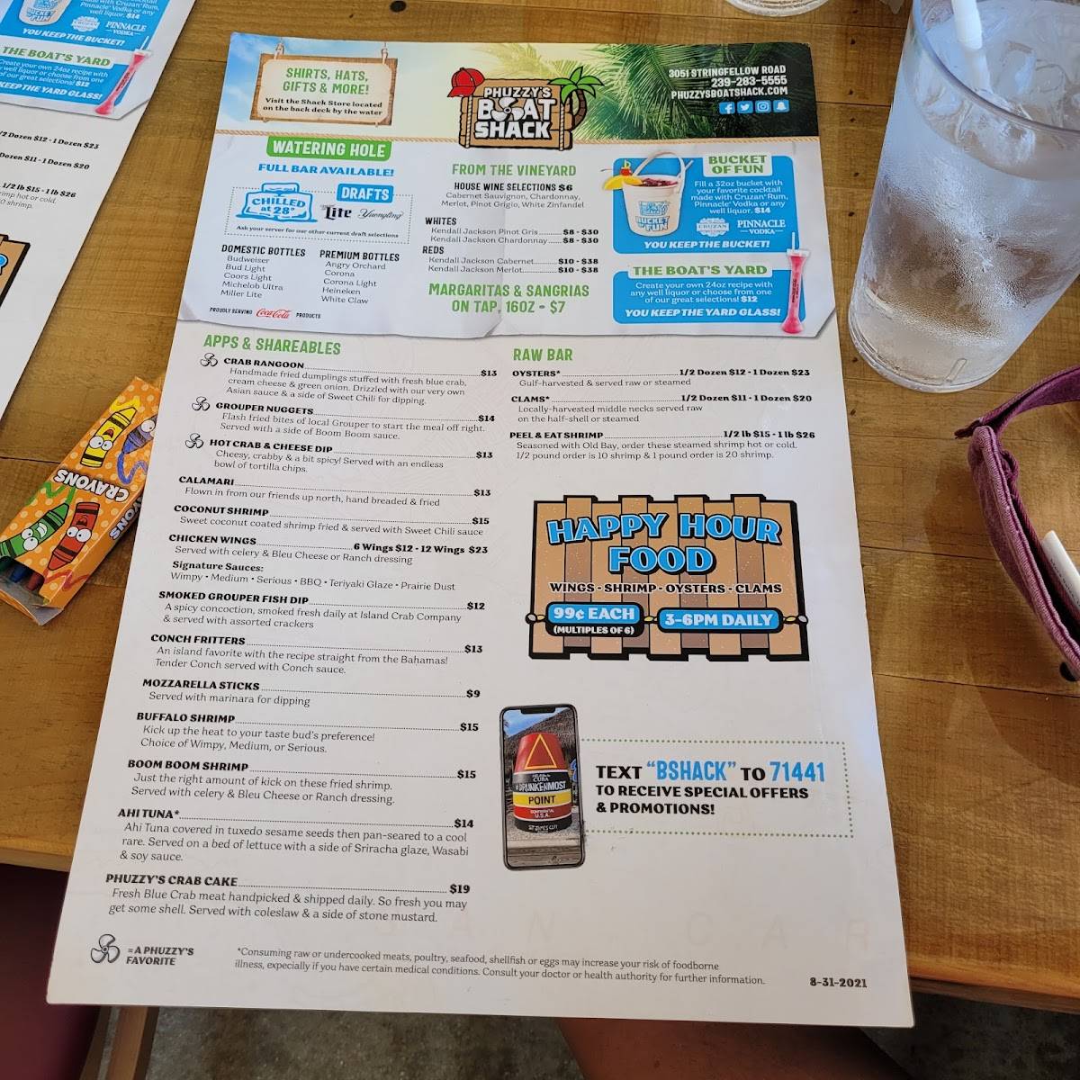 Menu at Phuzzy's Boat Shack pub & bar, Saint James City