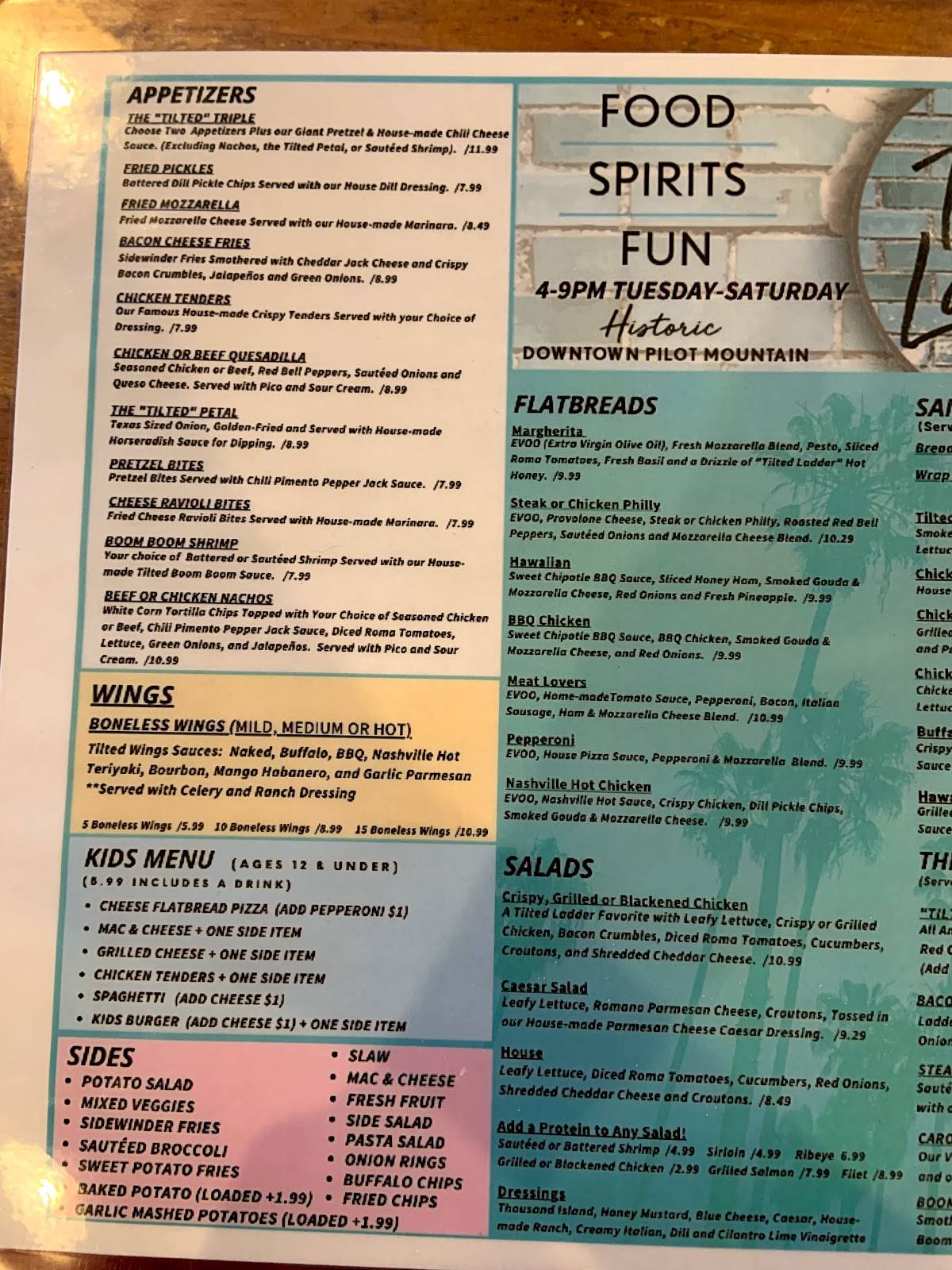 Menu at The Tilted Ladder desserts, Pilot Mountain