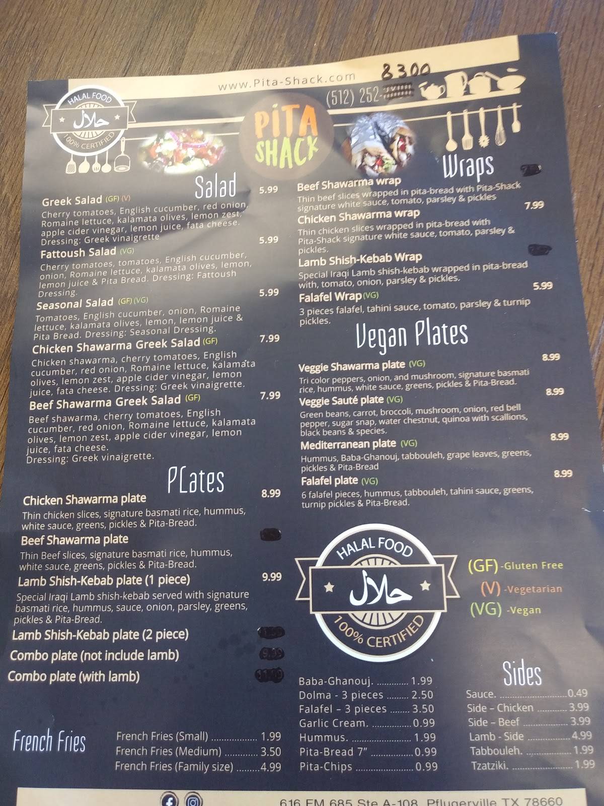Menu at Pita Shack Best Halal Mediterranean Restaurant, Pflugerville