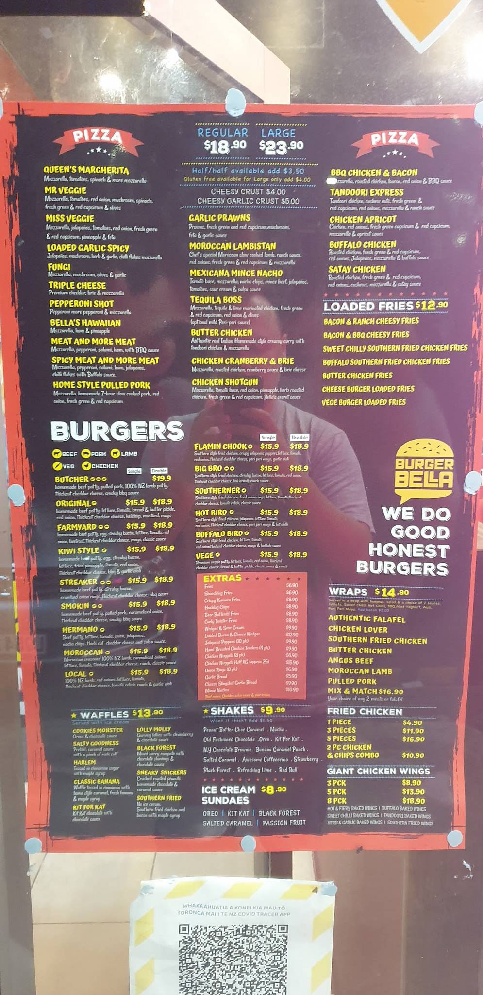 Menu at Pizza Bella/Burger Bella Henderson Valley restaurant, Auckland