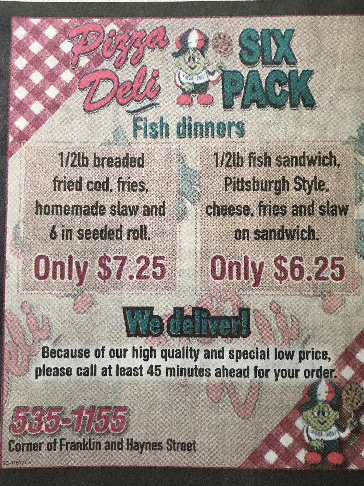 Menu at Pizza-Deli Six Pack pizzeria, Johnstown